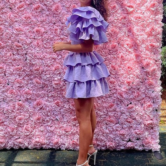 ASOS | Dresses | Lilac Ruffle Tiered Mini Dress Corset Puff Sleeve V ...
